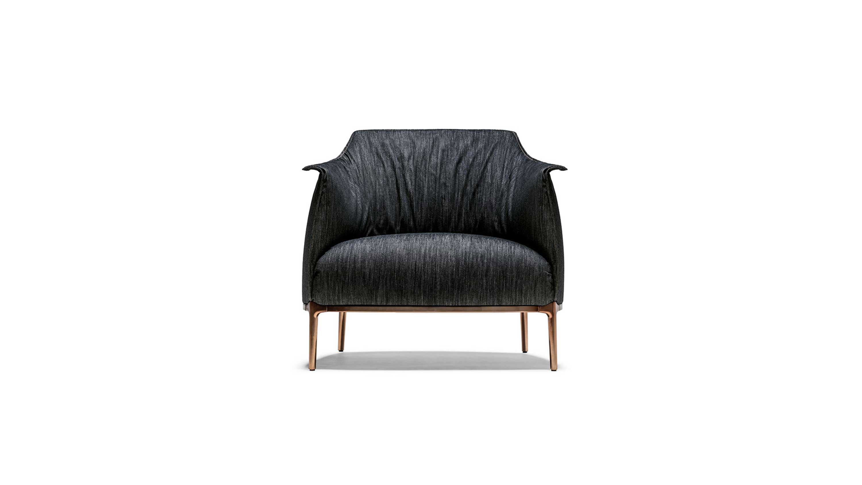 Archibald Denim Edition - Navy blue armchair, design by Jean-Marie Massaud