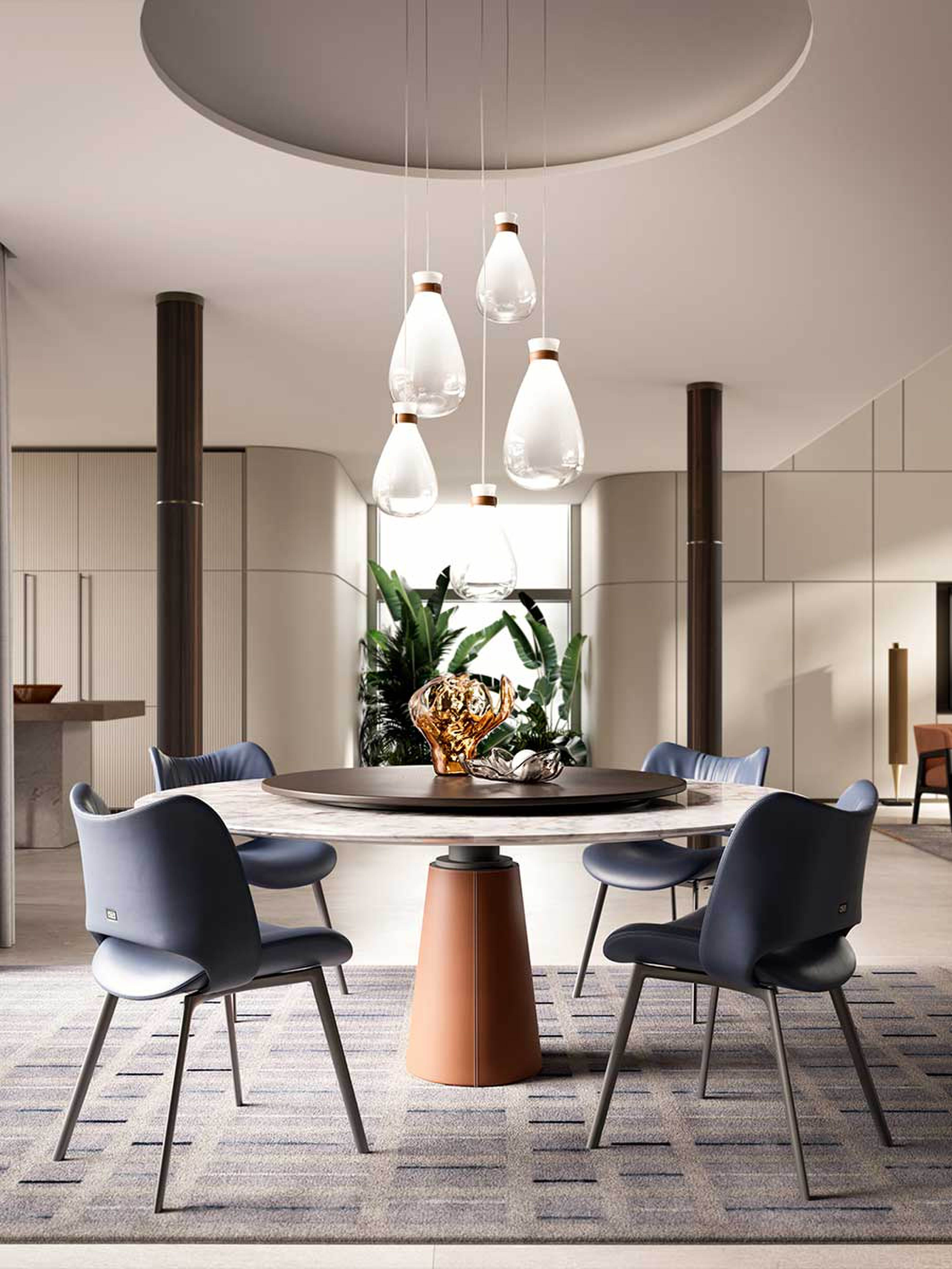 Mesa Due | Table with Lazy Susan - Lella and Massimo Vignelli