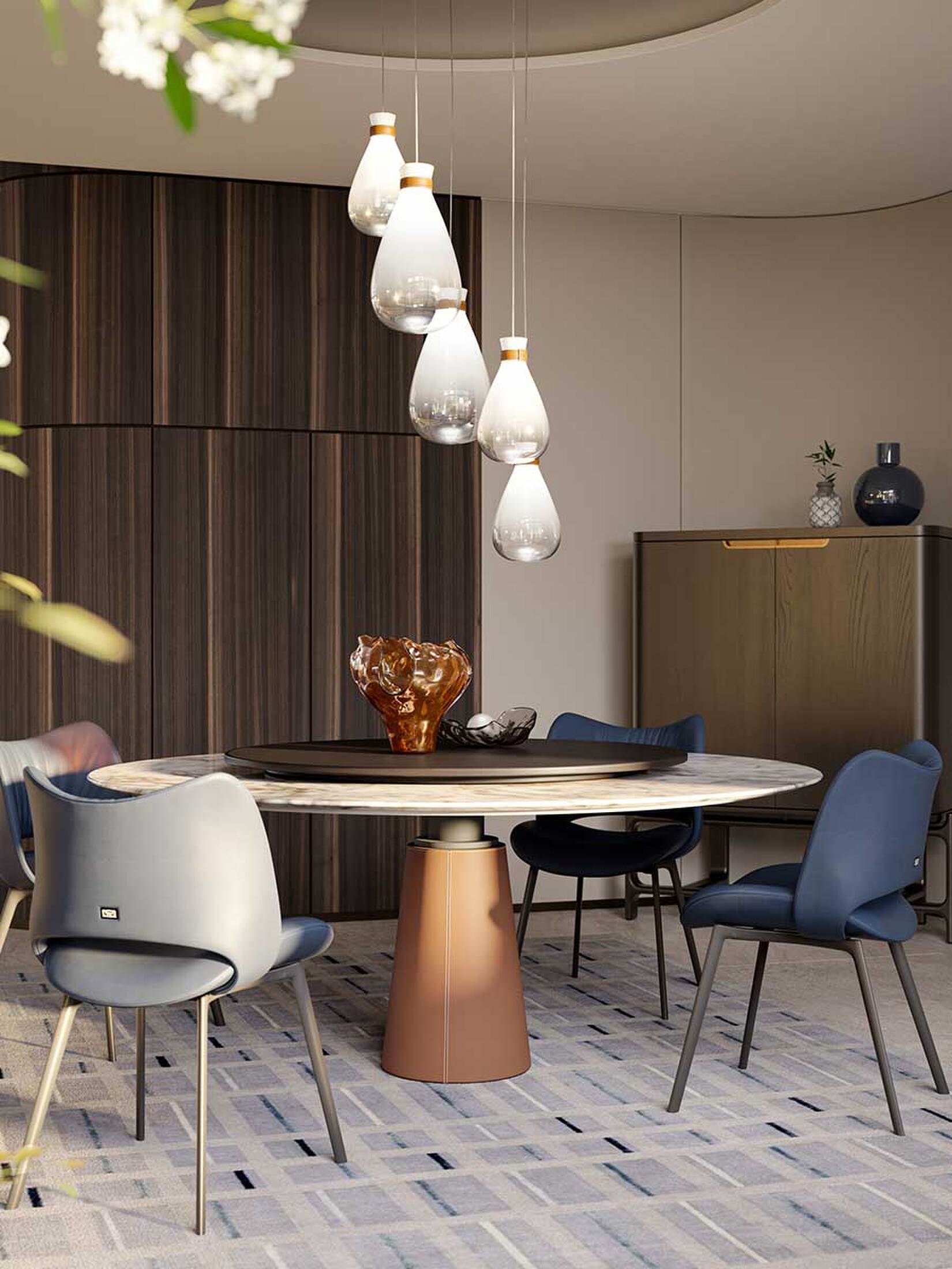 Mesa Due | Table with Lazy Susan - Lella and Massimo Vignelli