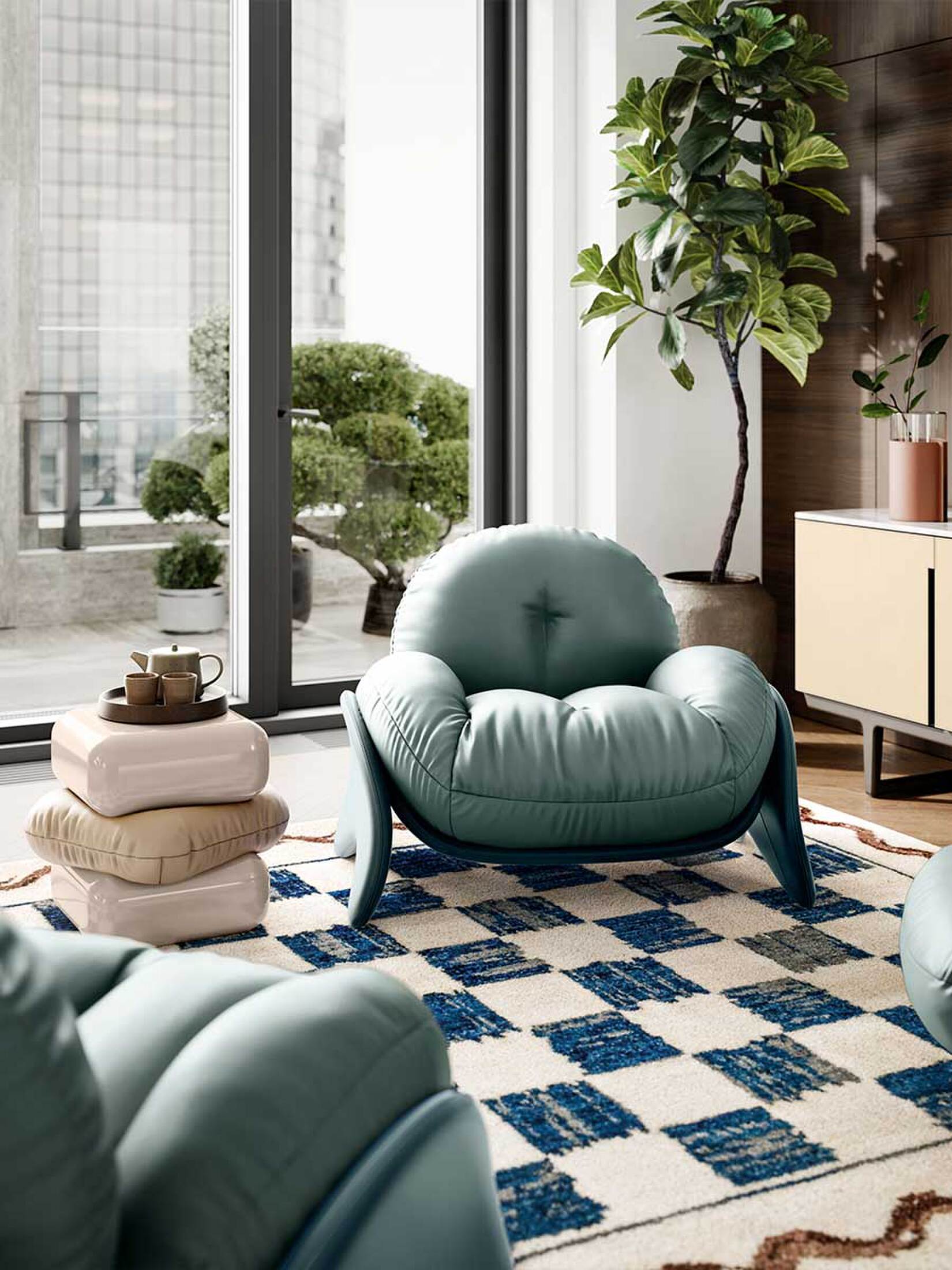 Squash, Rug handmade, checkerboard motif - Faye Toogood